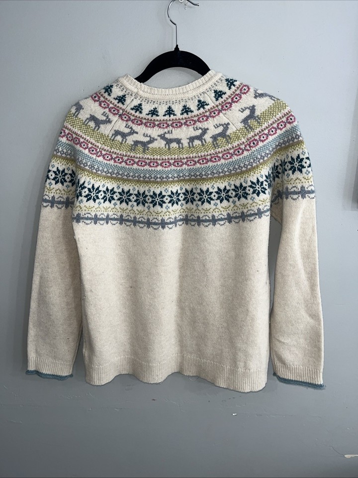 Tabitha Webb Women's Cream Lambswool Fair Isle Pullover Sweater Size L ...