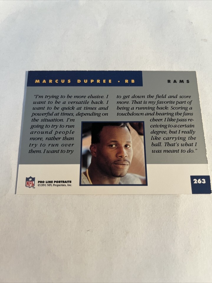 1991 NFL Pro Line Portraits Marcus Dupree RC Rookie Los Angeles Rams ...
