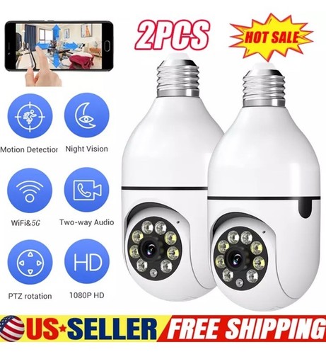 2PCs Wireless Security 1080P E27 Light Bulb WiFi 360° Night Vision Home ...