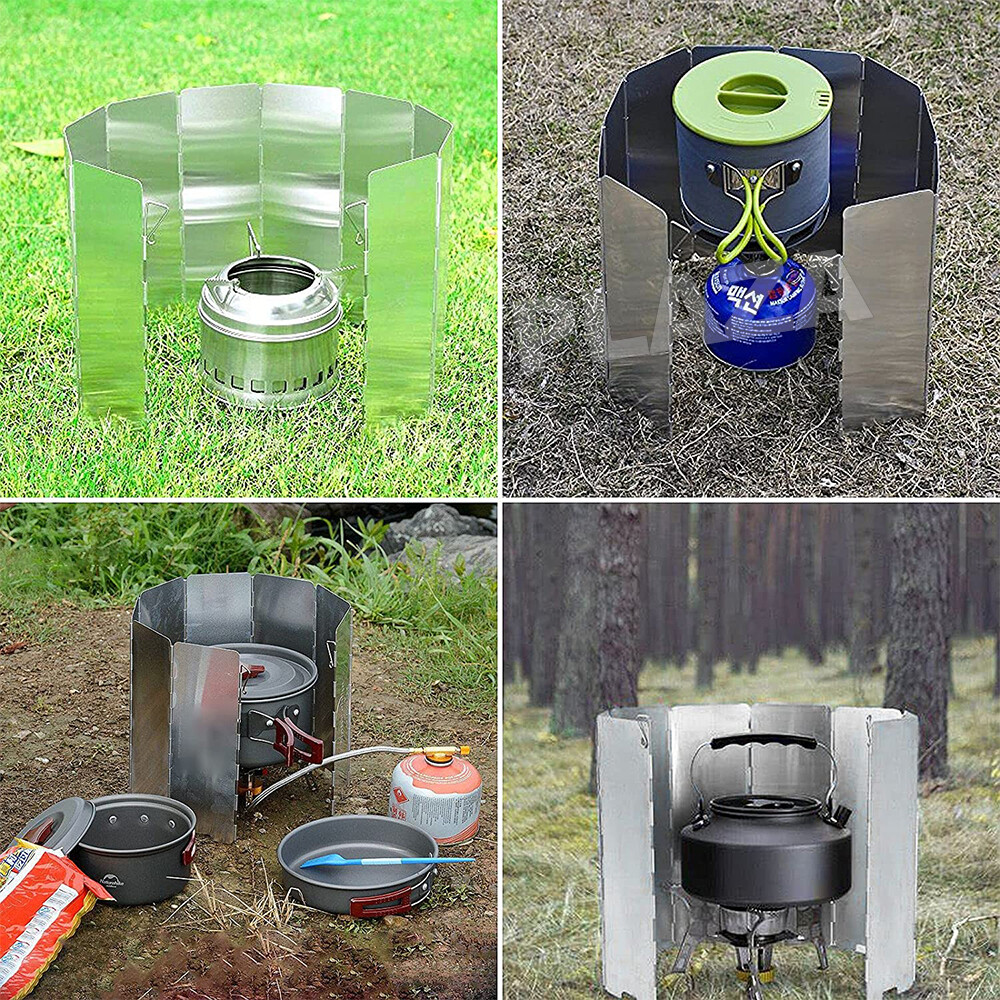 Aluminum Stove Wind Shield for Camping Cooker BBQ Gas Screen Foldable ...