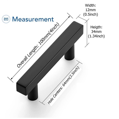 1-50X Modern Matte Black Square T Bar Handle Pull Kitchen/Bath Cabinet ...