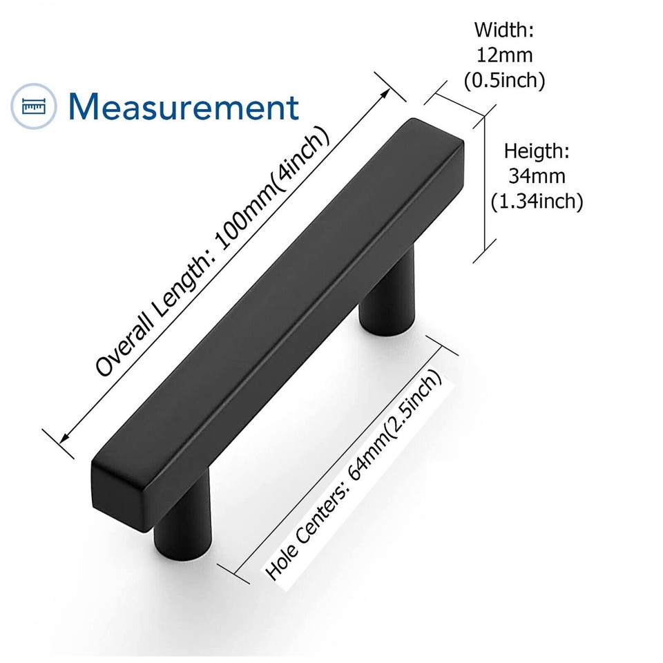 1-50X Modern Matte Black Square T Bar Handle Pull Kitchen/Bath Cabinet ...