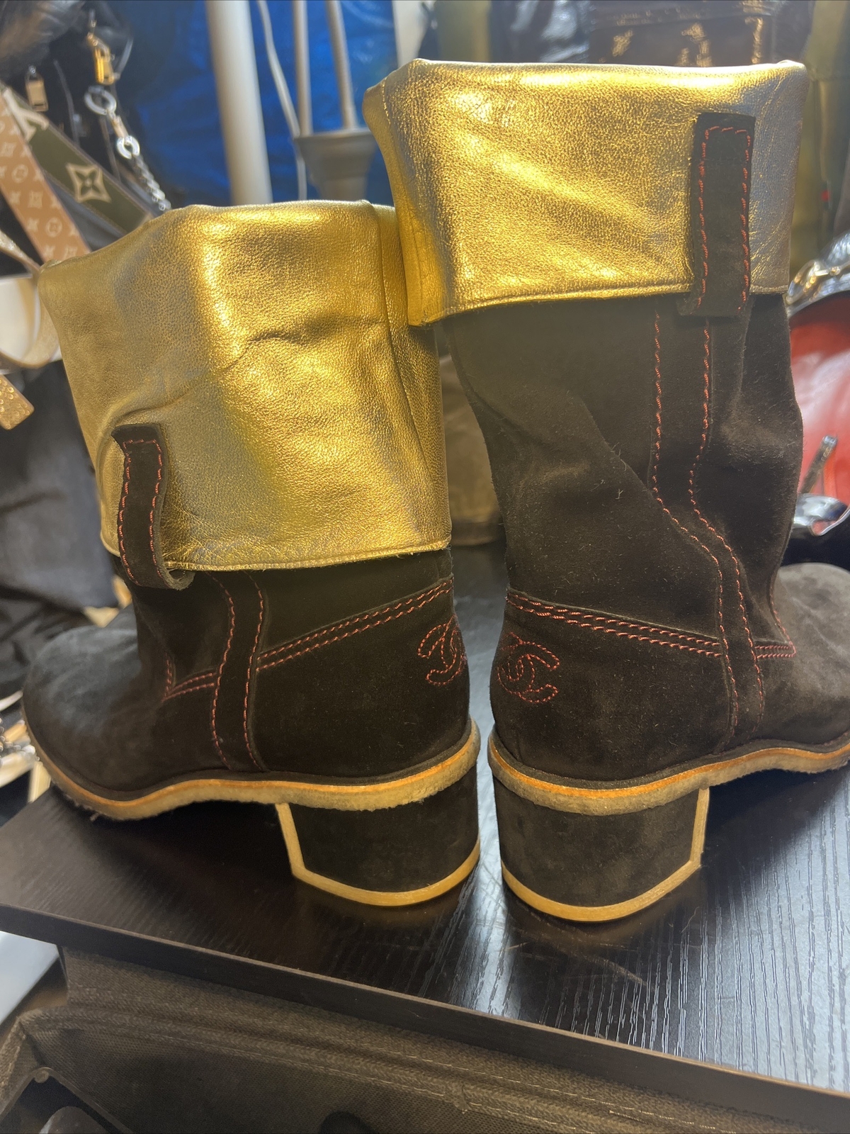 chanel boots 41 CC Logo Western Cowboy Boots Navy Blu… - Gem