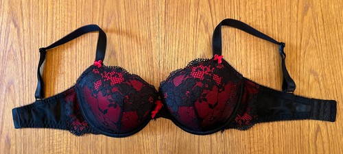 POUR MOI 'Amour' Padded Underwire Bra, Black/Scarlet PM-1500, Size UK ...