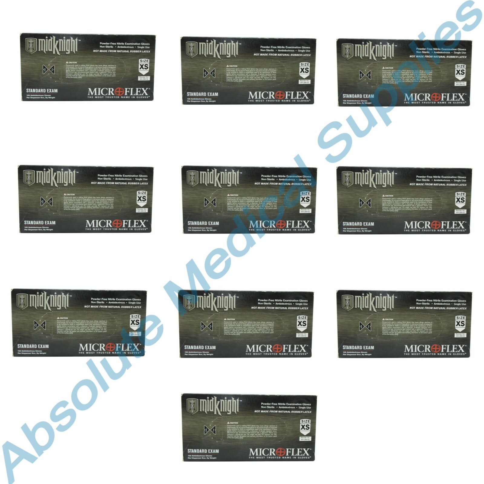 *1,000-Gloves* Microflex MidKnight Powder-Free Nitrile Medic X-Small MK ...