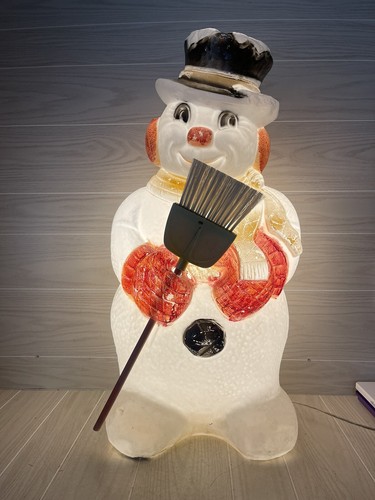 Vintage Christmas Blow Mold, Poloron Lighted 31" Snowman with Broom ...