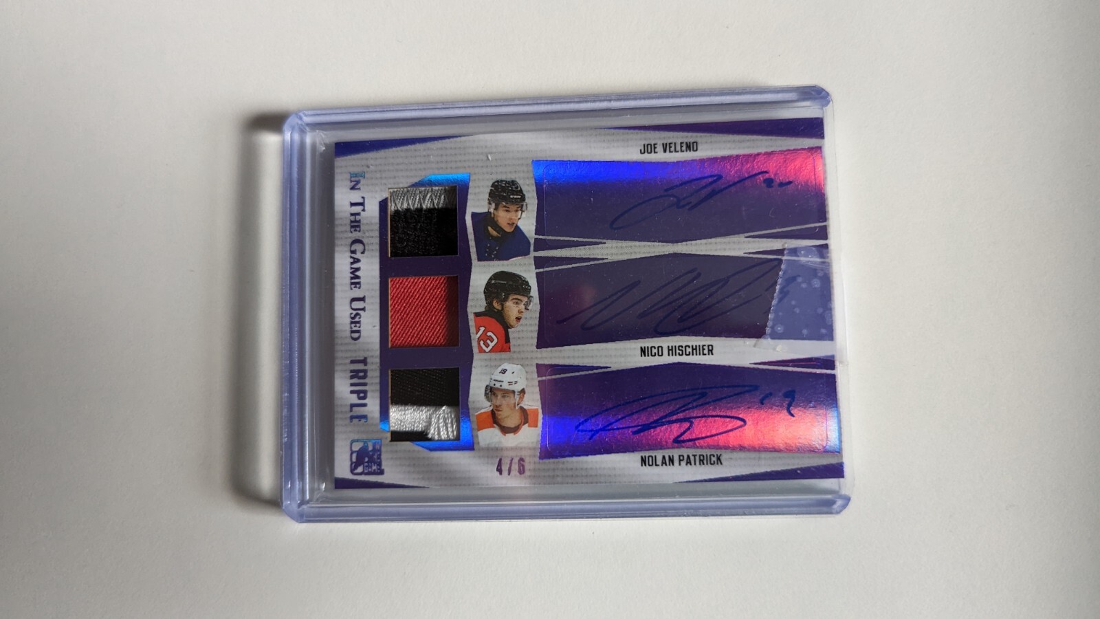 Nico Hischier, Nolan Patrick, Joe Veleno In the Game Used Signed Card ...