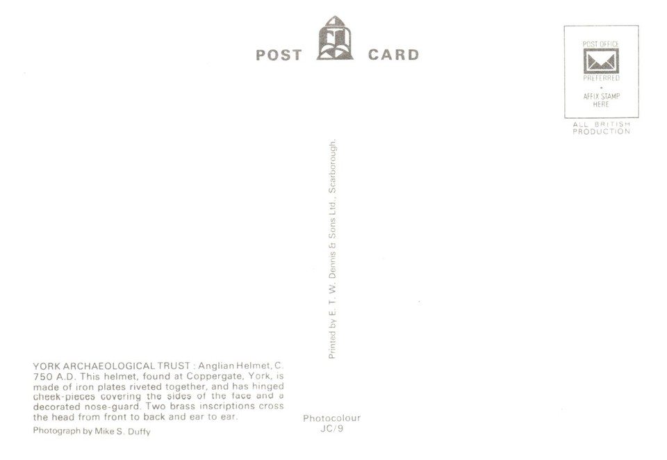 ANGLIAN HELMET AT YORK ARCHAEOLOGICAL TRUST.VTG POSTCARD*B10 | eBay