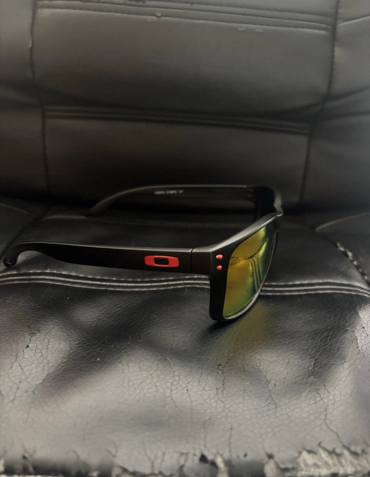 Oakley Holbrook 009102 Polarized Sunglasses - Matte Black/Red lences ...