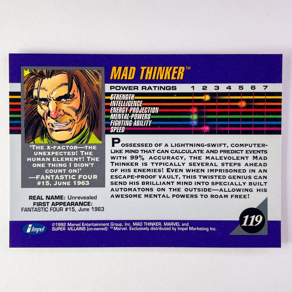 Marvel Impel 1992 Mad Thinker Super-Villains Card 119 Series 3 MCU ...