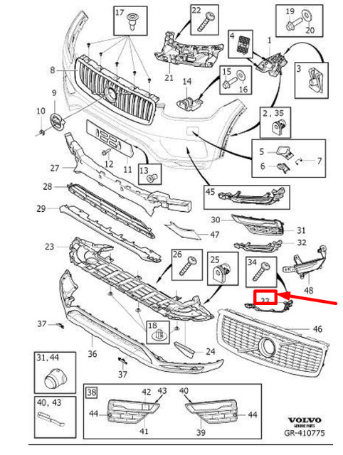 VOLVO XC90 MK2 Kühlergrillhalterung vorne links 31383679 NEUES ECHTES ...