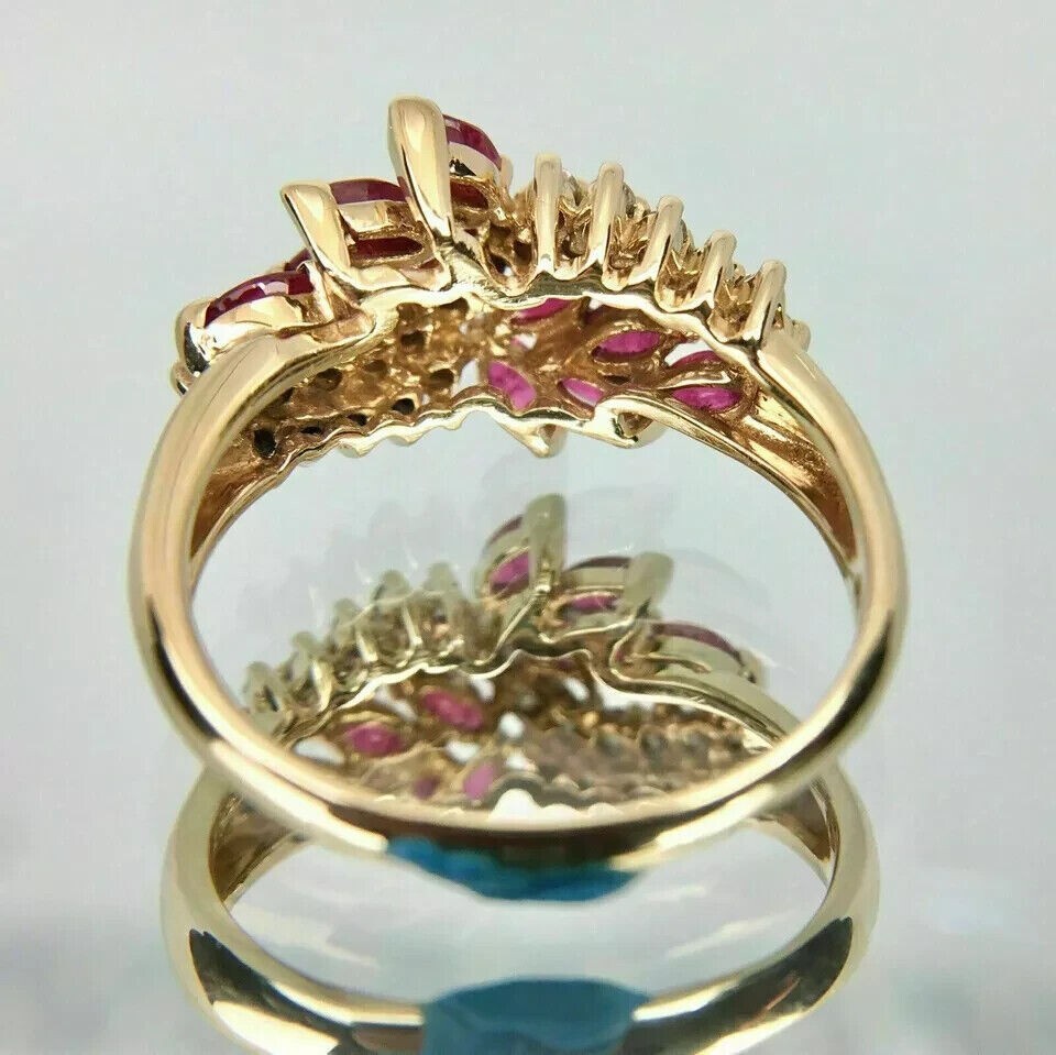 Marquise Cut Simulated Pink Ruby Women's Gorgeous Ring In 14K Yellow ...