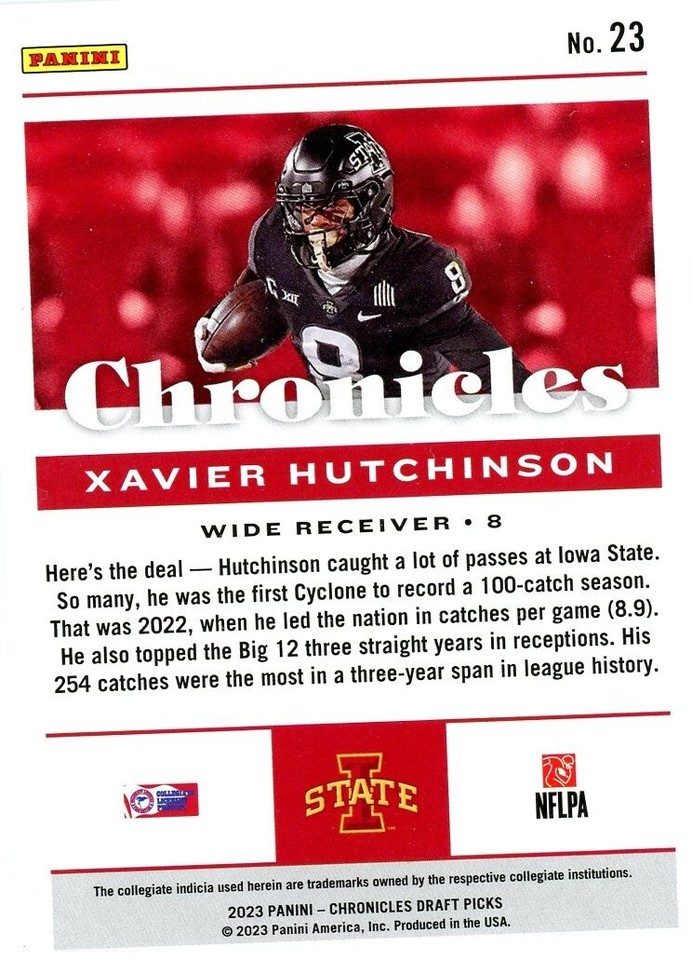 2023 Panini Chronicles Draft Picks XAVIER HUTCHINSON RC 23 Iowa State ...