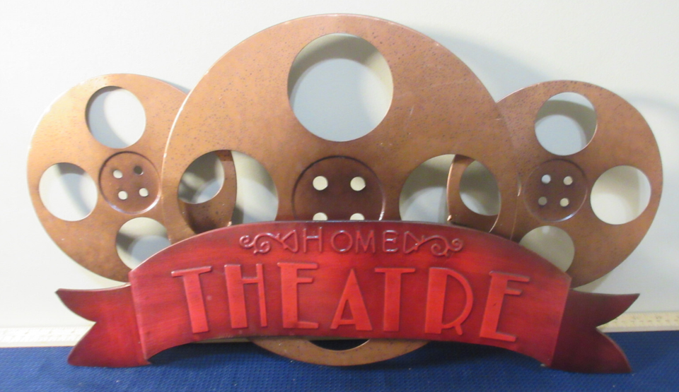 Home Theater Brass Metal 24.5" Movie Film Reel Layered Sign With Red ...