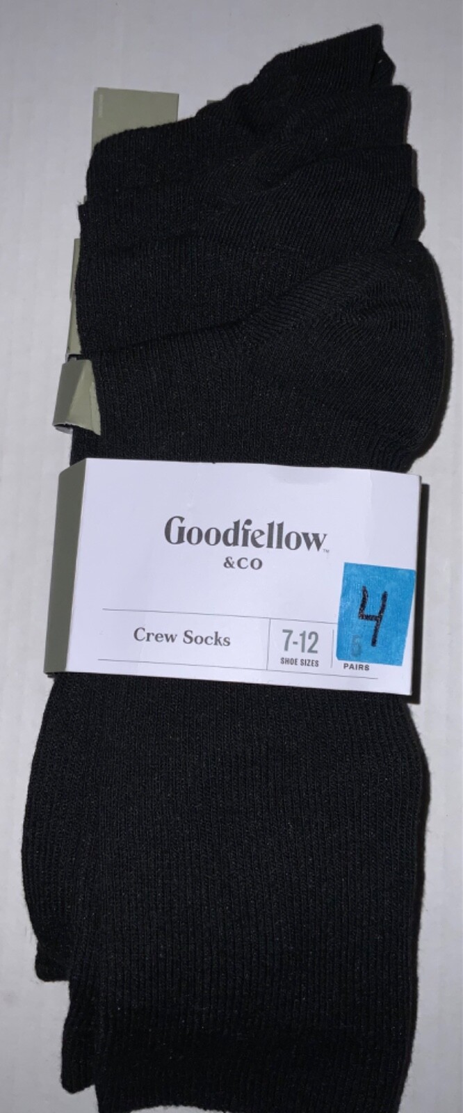 4 pairs Goodfellow & Co Dress socks crew length shoe size 7-12 BLACK ...