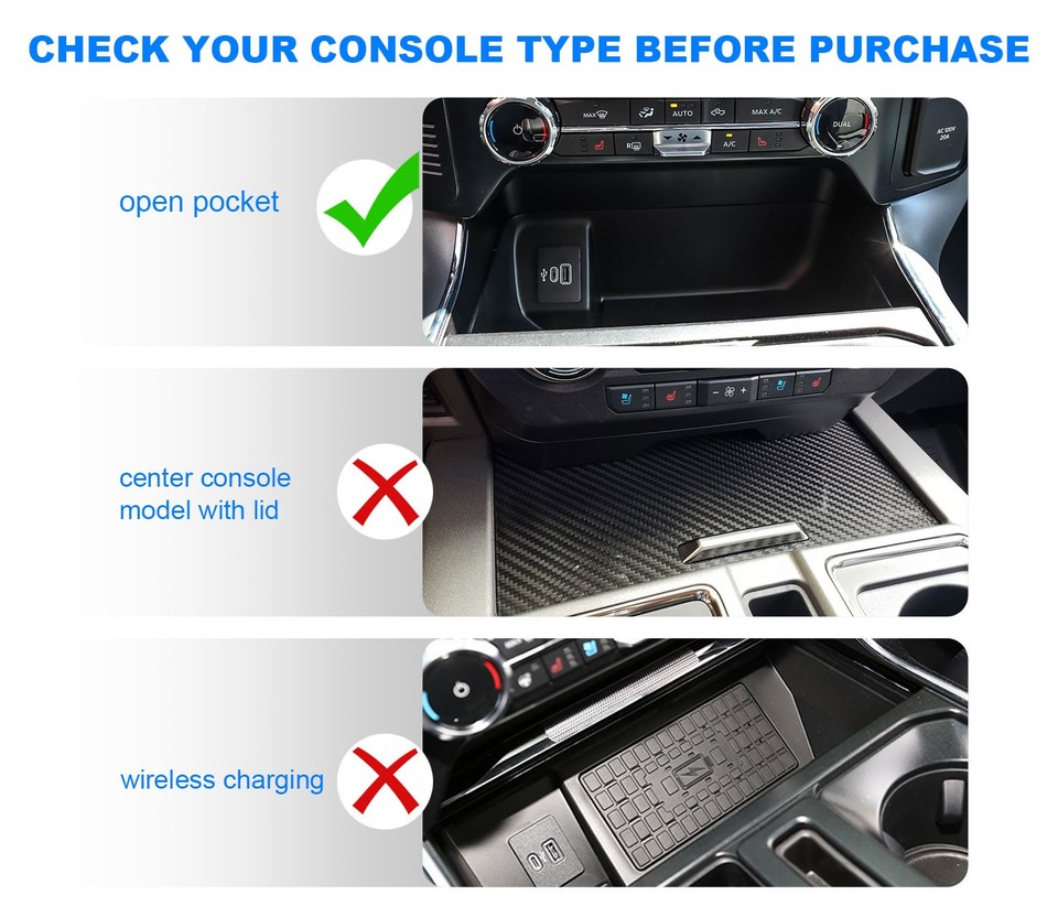 For 2021-2025 Ford F150 Car Center Console Hidden Storage Tray with USB ...
