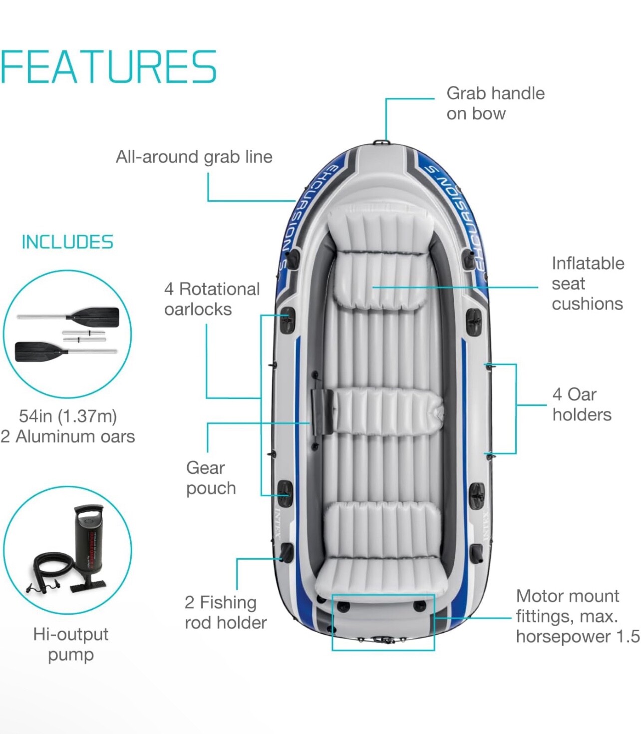 "INTEX Excursion Inflatable Boat Set: Oars, Pump, Rod Holders" | eBay