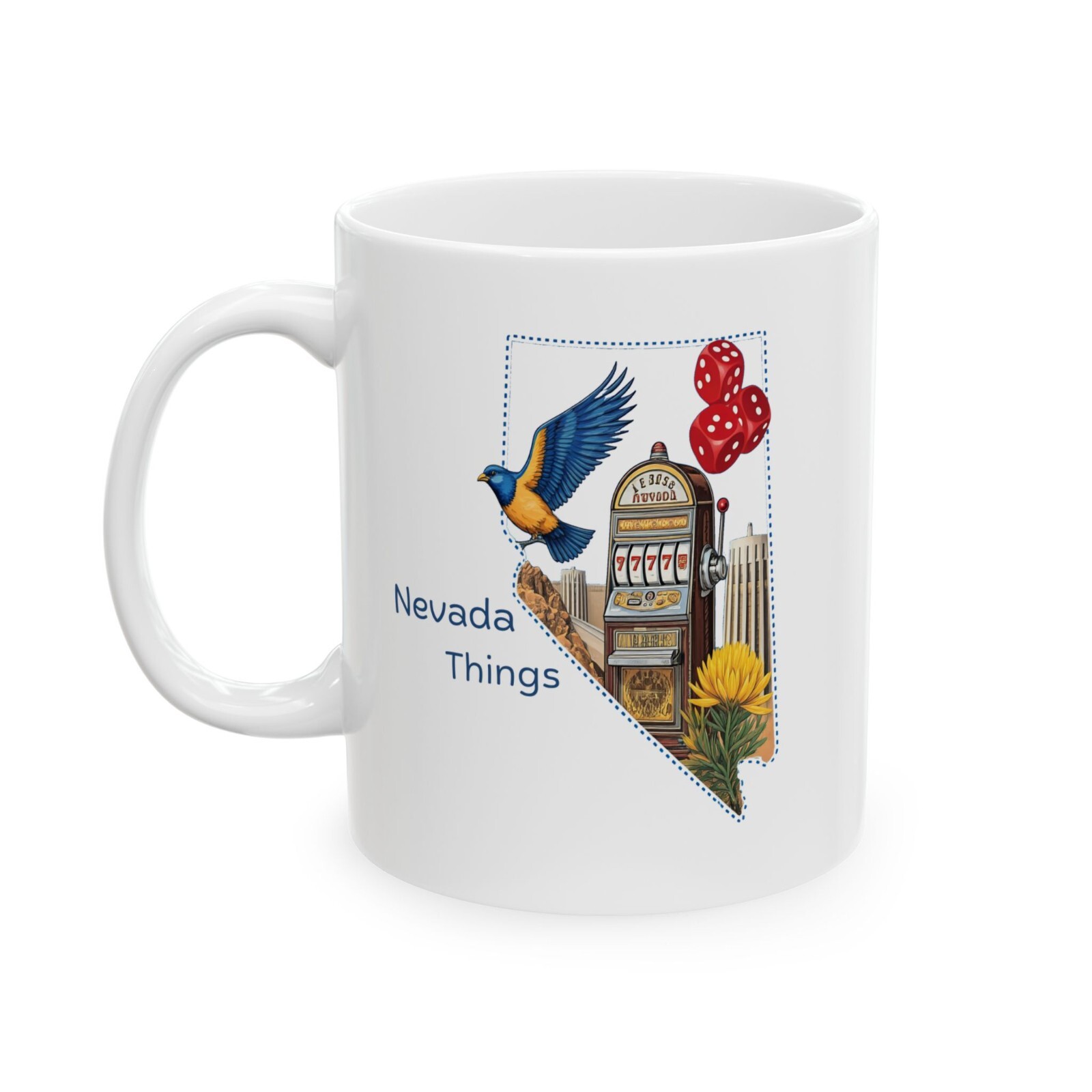 Nevada Things Mug Blue Bird Slot Machine Sagebrush Dice Hoover Dam ...