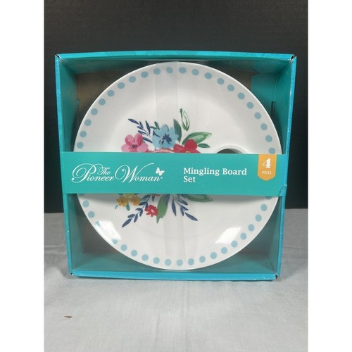 Pioneer Woman Mingling Board Plate Set 4 Appetizer Plates Holds Wine ...