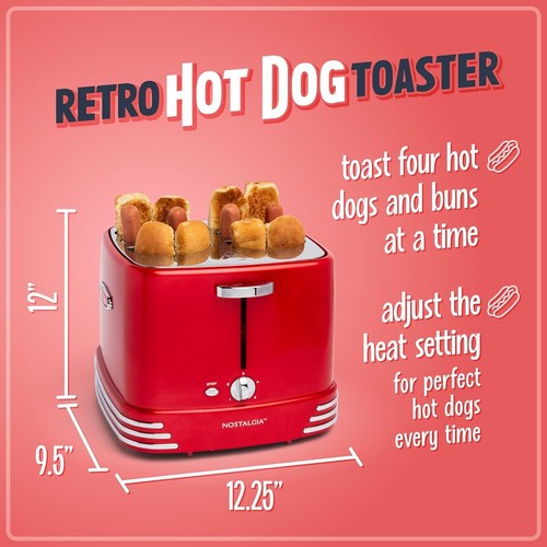 Nostalgia 4 Slot Hot Dog and Bun Toaster with Mini Tongs, Hot Dog ...
