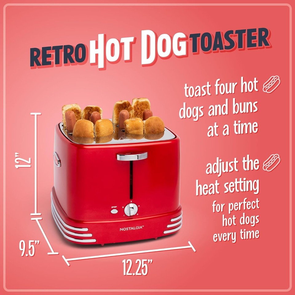 Nostalgia 4 Slot Hot Dog and Bun Toaster with Mini Tongs, Hot Dog ...