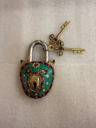 lock Brass Lion shaped padlock, Animal Vintage lock With 2 Keys | eBay