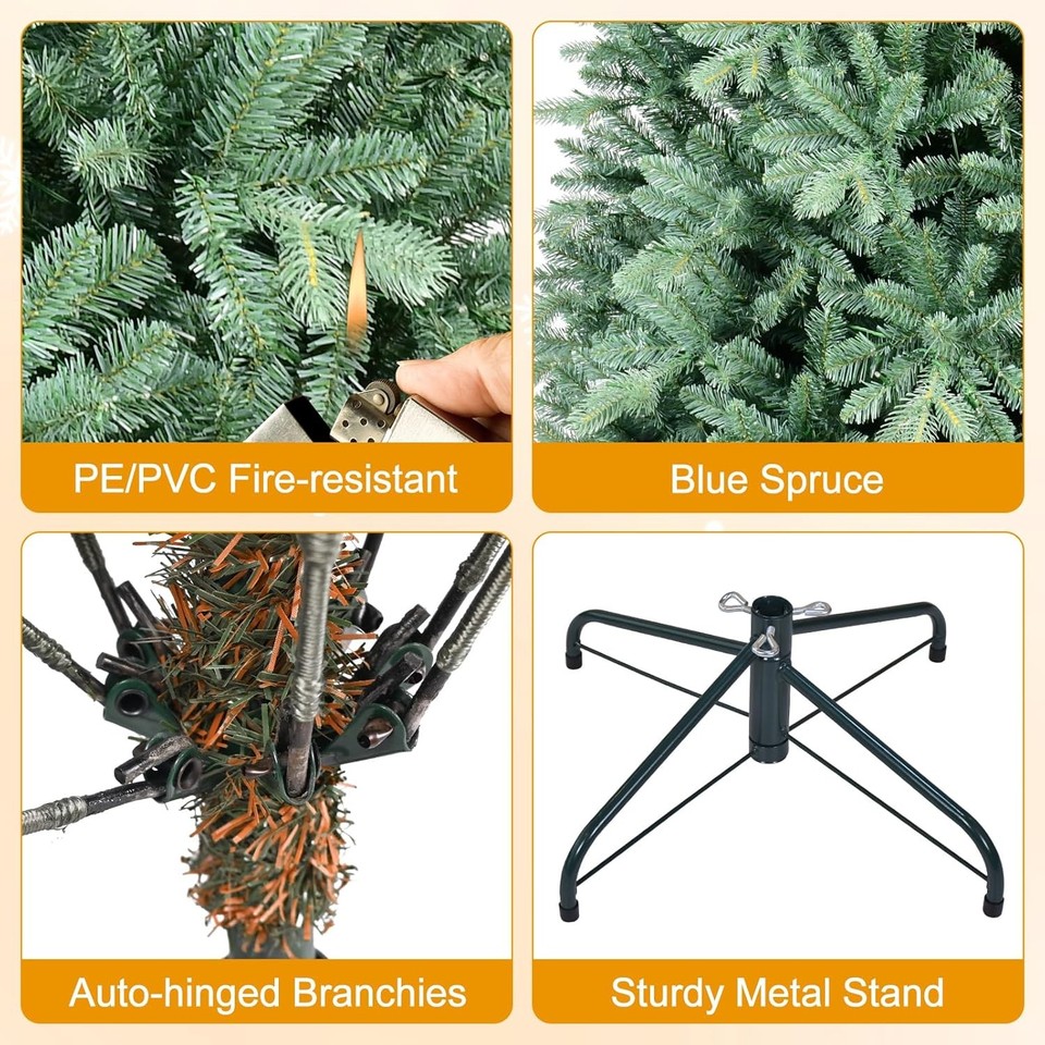4-9 ft Blue Spruce Christmas Tree PE/PVC Artificial Xmas Tree for Home ...