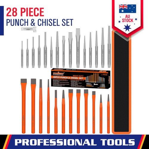 28-Piece Punch and Chisel Set Heavy Duty Cold Chisels Long Pin Punch W ...