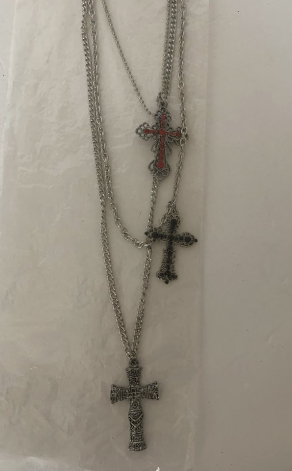 3 GOTHIC CHAINS With CROSSES Costume Accessory NECKLACES NEW Vampire ...