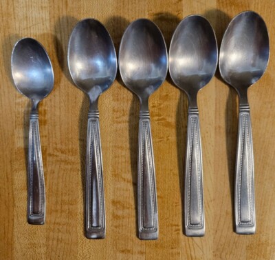 Oneida Stainless Square Beaded Set of 5 Spoons (1) Teaspoon (2) Dinner ...