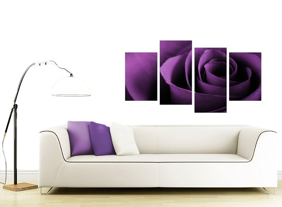 Large Purple Rose Floral Canvas Wall Art Pictures 130cm Prints XL 4112 ...