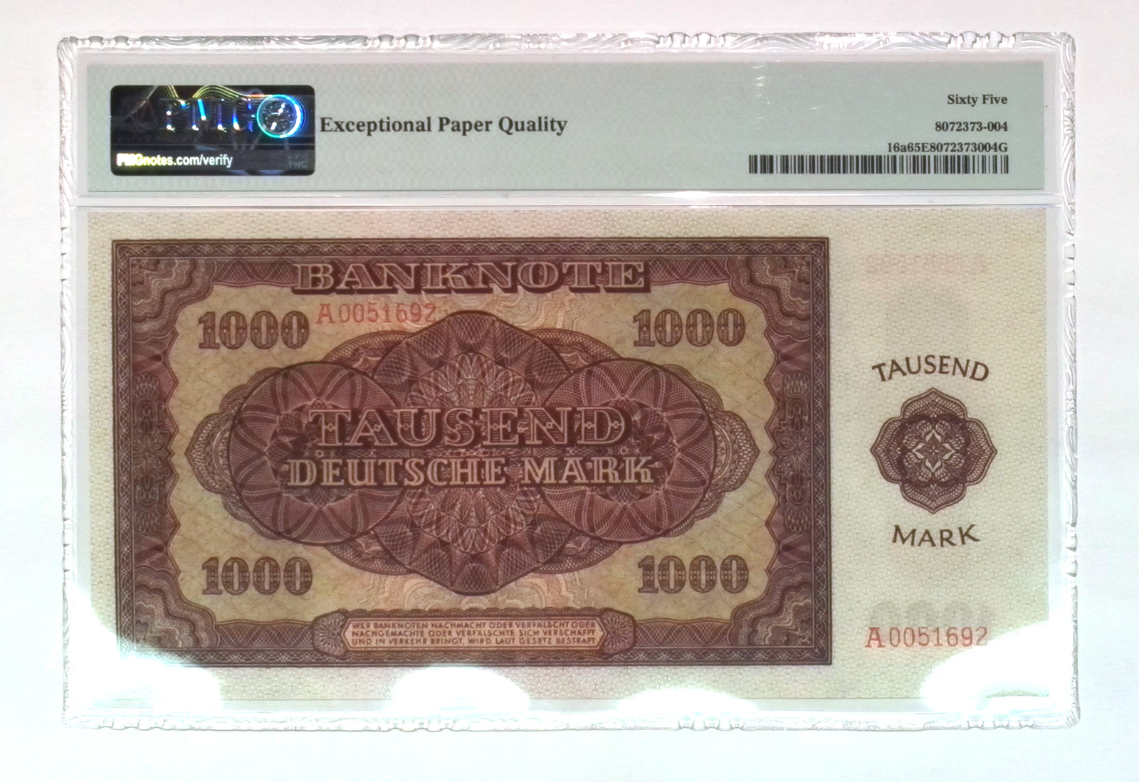 1948 Germany DDR 1000 Mark Banknote PMG 65 UNC Exeptional Paper Quality ...