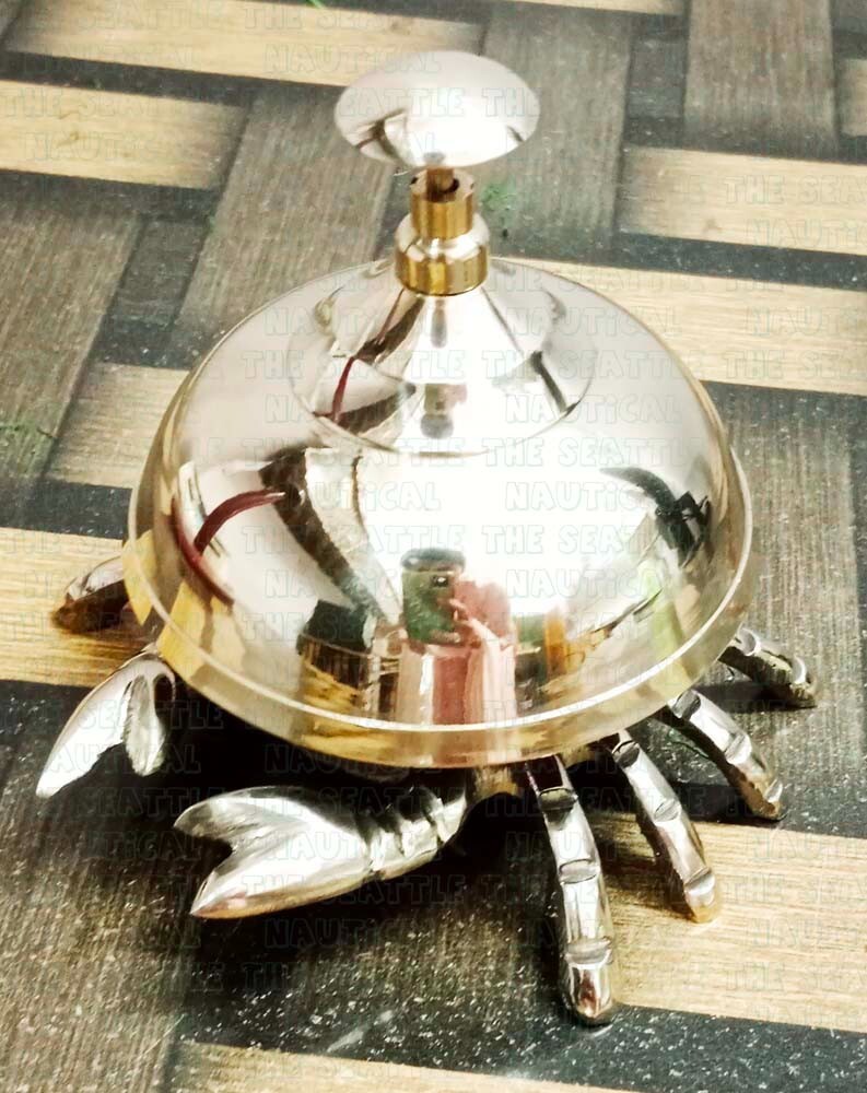 Nautical Vintage Solid Brass Crab Bell Desk Bell Hotel Reception Call ...