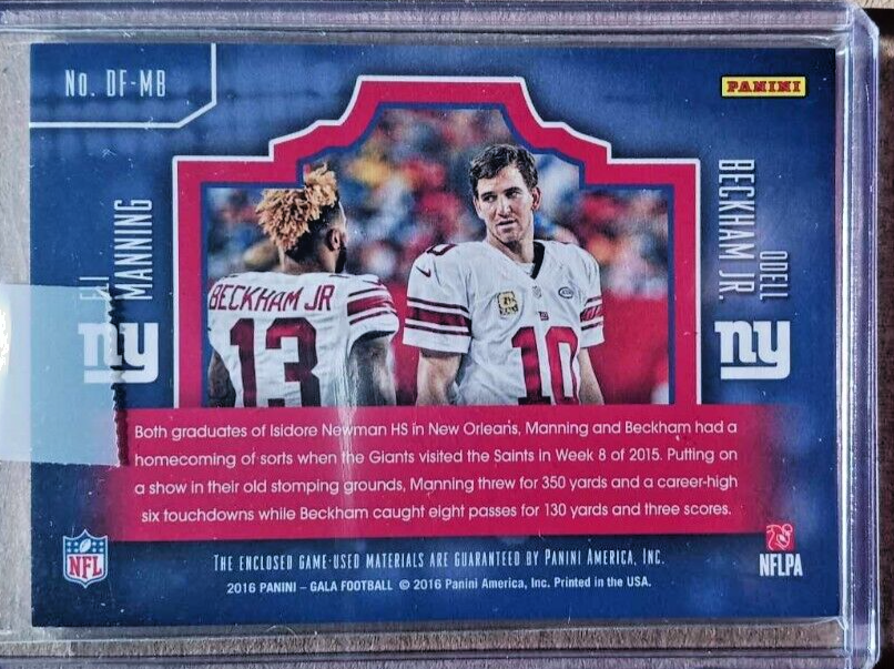 2016 Panini Gala Eli Manning & Odell Beckham Jr Double Feature Patch ...