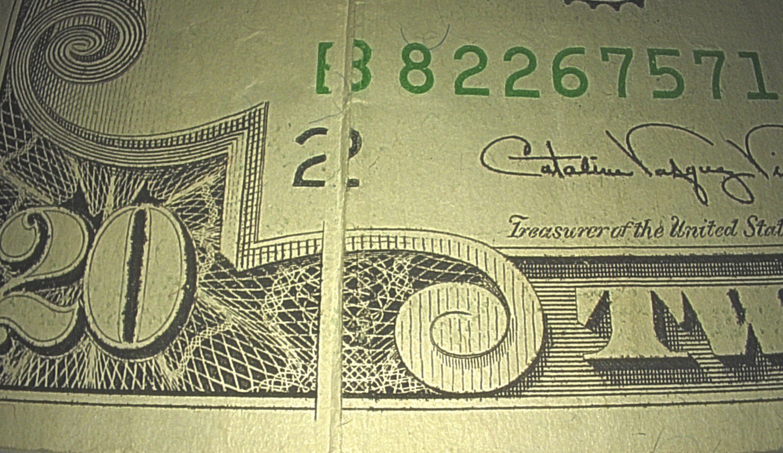 $20 Dollar Bill ERROR crease misprint Gutter Fold on Embedded Security ...