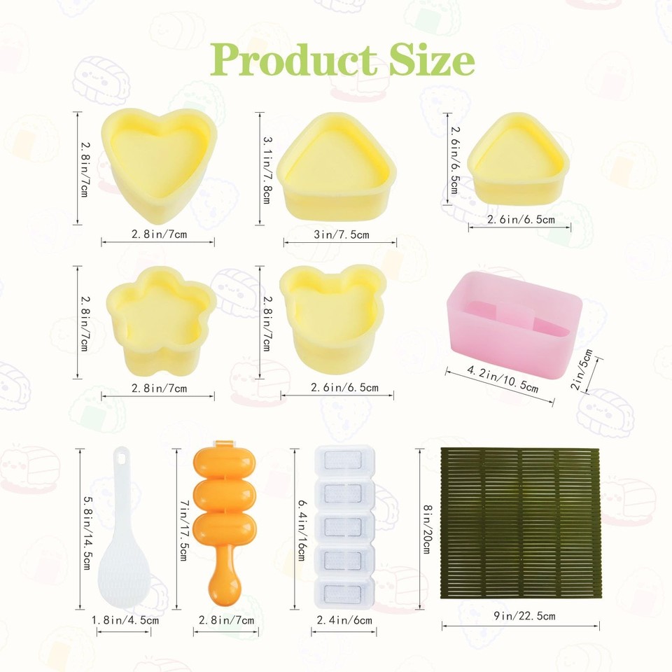 JINGIHE 11Pcs Onigiri Mold Set, Sushi Making Kit, 7pcs Triangle Musubi ...