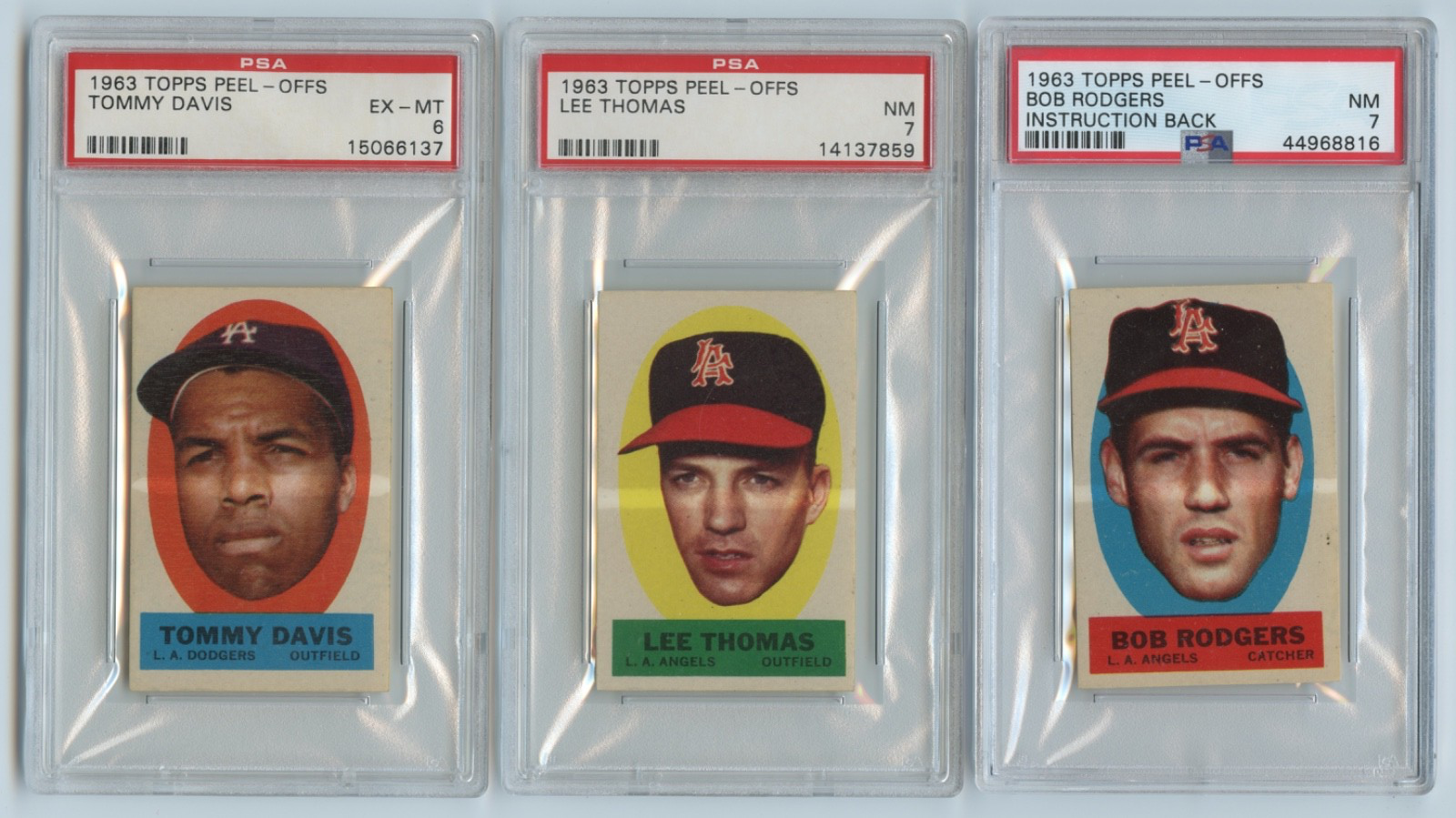 1963 Topps Peel-Offs, Lot of 5, PSA5, PSA6 (Davis, Hubbs) PSA7 (Rodgers ...