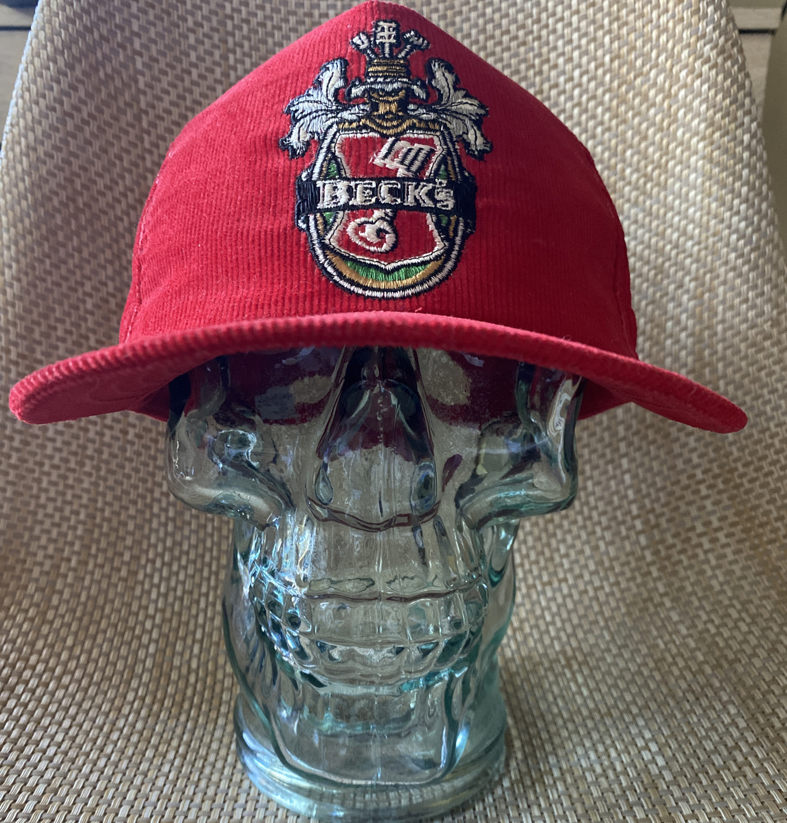 Vintage Beck's German Pilsner Red Snapback Hat Corduroy Cap 80's Beer ...