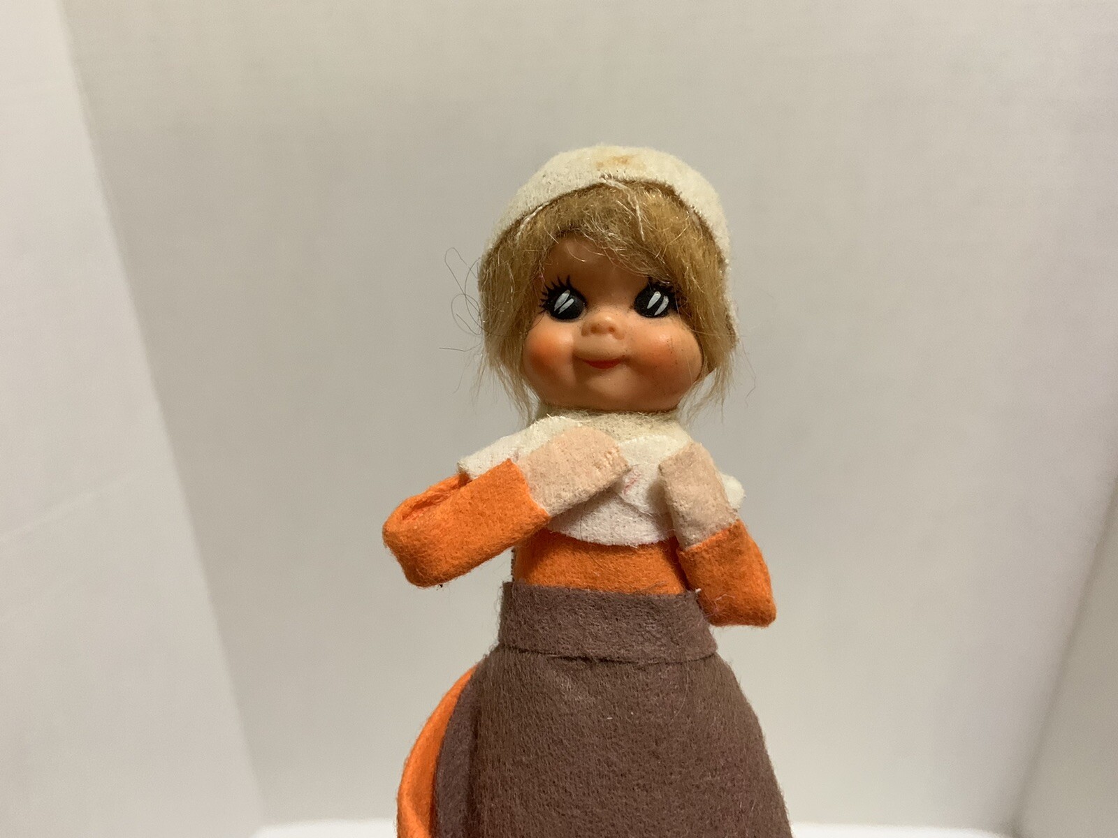 Vintage Thanksgiving Girl Pixie Elf Pilgrim Felt Figure 5" Made in ...