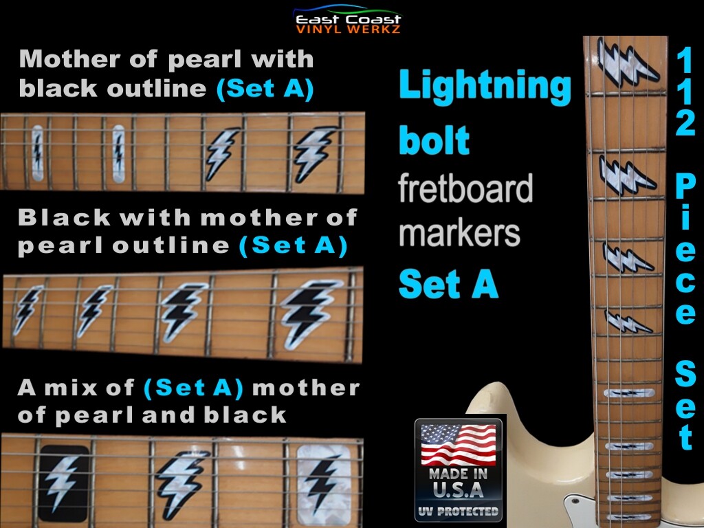 Lightning Bolts - Guitar Fret marker fretboard decals sticker overlay ...