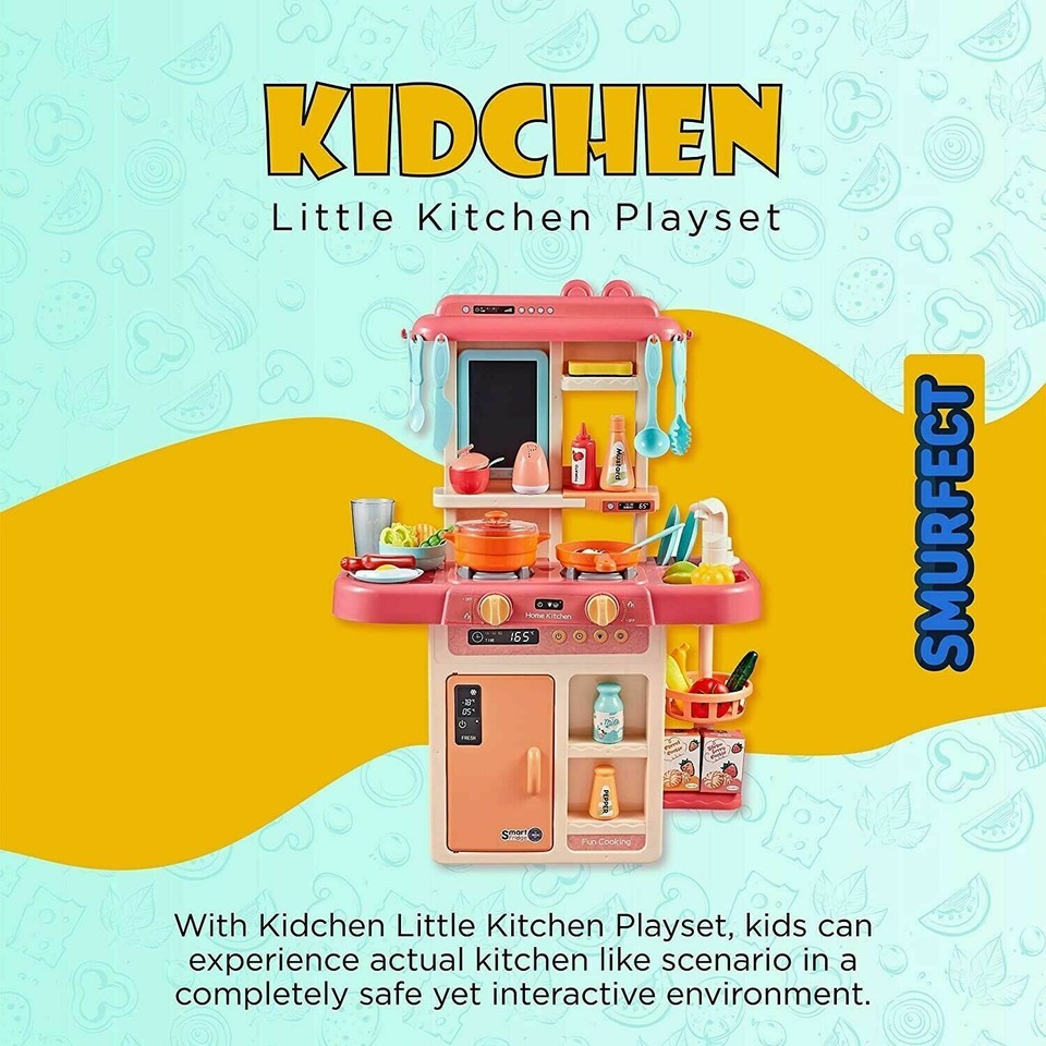 Kids Play Kitchen Pretend Kitchen Toy Set Cooking Role Gift w/Lights ...
