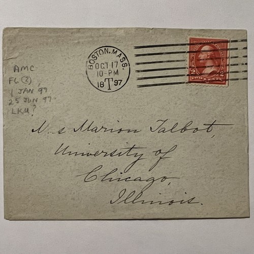 FANCY CANCEL 1897 BOSTON, MA COVER TO CHICAGO, IL LARGE "T" IN POSTMARK ...
