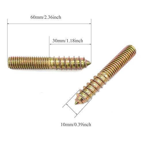 12 Pack M10 x 60 Hanger Bolts 60mm2.36" Double Headed Bolts 10mm0.39 ...