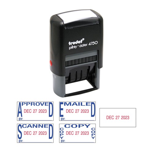 Trodat Economy 5-in-1 Date Stamp Self-Inking 1 x 1 5/8 Blue/Red E4756 ...