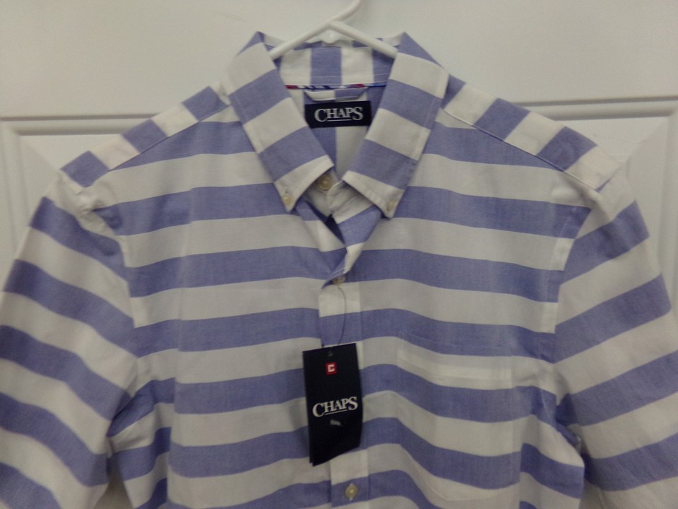 Mens Size Small Chaps White & Purple Striped Button Up Shirt NEW MSRP ...