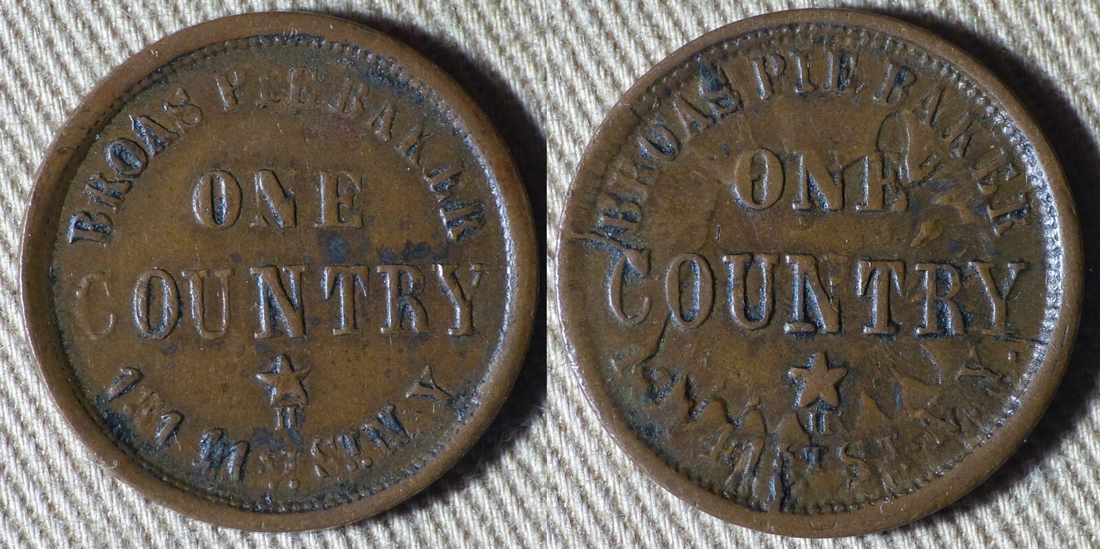 Token : Civil War Country Broas Pie Baker Obv:NY630M 1a ; RevNY630M-2a ...