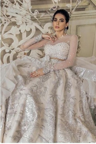 Pakistani long Bridal Walima Dress Custom made maxi Gown light shade ...
