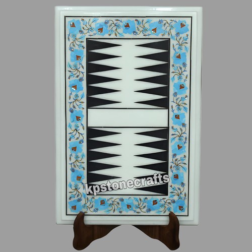 Handmade Turquoise White Marble Backgammon Set | Inlaid Semi-Precious ...