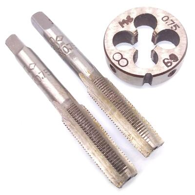 HSS M8 x 0.75mm Taper & Plug Tap & M8 x 0.75mm Die Metric Thread Right ...
