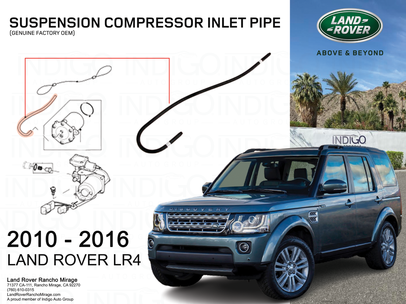 Land Rover LR4 Air Suspension Compressor Inlet Pipe LR4-RQB500491 ...